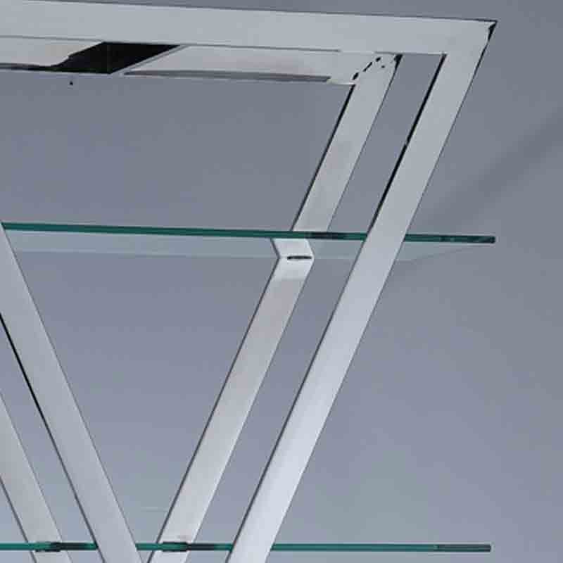 Étagère géométrique en X inox verre transparent EKIS design Industriel